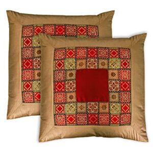 Craftbot Decorative Throw Pillow Covers - Maroon & Gold Brocade Toss Pillows - 20x20 Inches - Set of 2 Indian Accent Pillows - No Insert