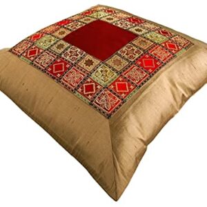 Craftbot Decorative Throw Pillow Covers - Maroon & Gold Brocade Toss Pillows - 20x20 Inches - Set of 2 Indian Accent Pillows - No Insert