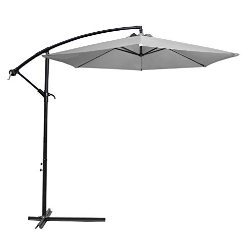 Flamaker 10Ft Offset Patio Cantilever Umbrella Outdoor Hanging Umbrella with Crank & Cross Base Market Umbrella for Garden Deck Poolside and Beach (Grey)