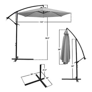 Flamaker 10Ft Offset Patio Cantilever Umbrella Outdoor Hanging Umbrella with Crank & Cross Base Market Umbrella for Garden Deck Poolside and Beach (Grey)