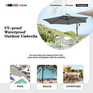 Flamaker 10Ft Offset Patio Cantilever Umbrella Outdoor Hanging Umbrella with Crank & Cross Base Market Umbrella for Garden Deck Poolside and Beach (Grey)