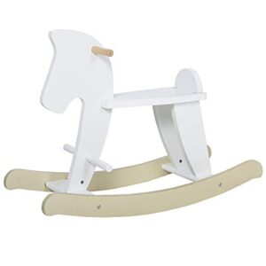 qaba wooden rocking horse toddler baby ride-on toys for kids 1-3 years with classic design & solid workmanship, white