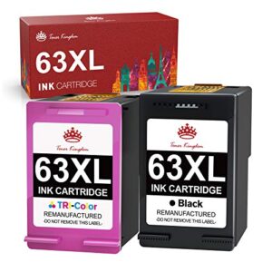 toner kingdom high yield remanufactured ink cartridge replacement for hp 63 63xl 63 xl combo pack to use with hp envy 4520 4512 4516 officejet 4650 3830 5255 deskjet 1112 printer (1 black 1 color)