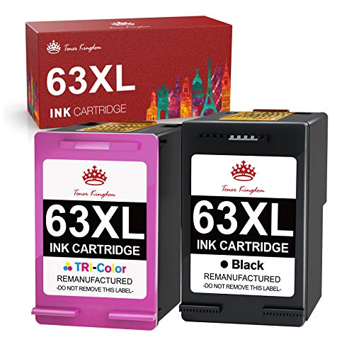 Toner Kingdom High Yield Remanufactured Ink Cartridge Replacement for HP 63 63XL 63 XL Combo Pack to use with HP Envy 4520 4512 4516 Officejet 4650 3830 5255 Deskjet 1112 Printer (1 Black 1 Color)