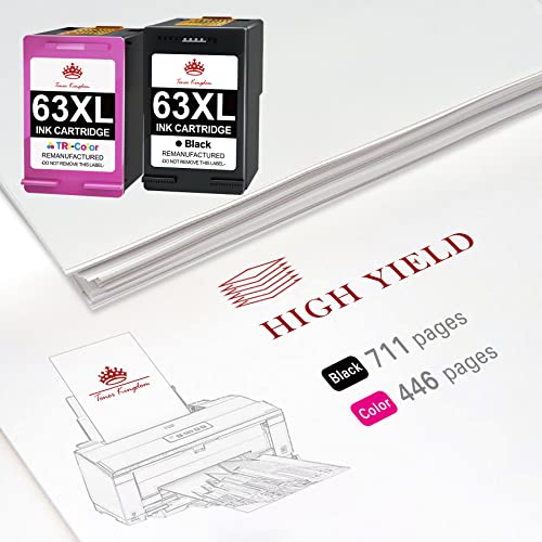 Toner Kingdom High Yield Remanufactured Ink Cartridge Replacement for HP 63 63XL 63 XL Combo Pack to use with HP Envy 4520 4512 4516 Officejet 4650 3830 5255 Deskjet 1112 Printer (1 Black 1 Color)