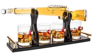 shotgun gun large whiskey & wine decanter set bullet glasses - limited edition elegant rifle gun whiskey decanter 22.5" with 4 shotgun bullet whiskey glasses and mohogany wooden base the wine savant