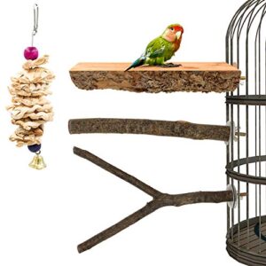 3 pack apple wood bird perch for cage, natural wooden parrot perch stand platform exercise climbing paw grinding toy playground accessories for parakeet, conure, cockatiel, budgie, lovebirds (h01)