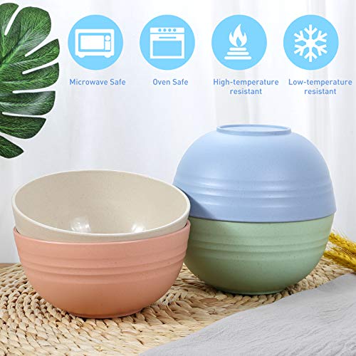 Kids Wheat Straw Dinnerware Sets, Microwave Safe Wheat Straw Plates and Bowls Sets 12pcs Unbreakable Dishwasher Eco Friendly Colourful