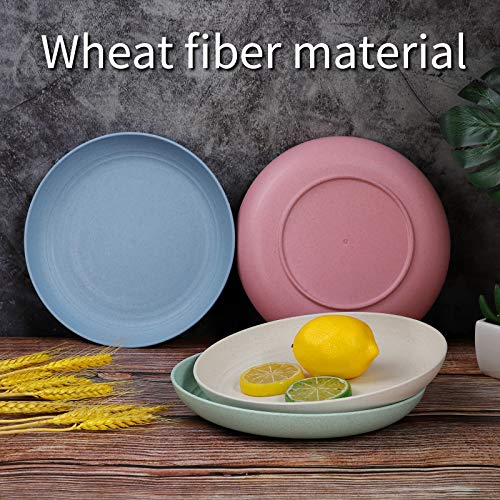 Kids Wheat Straw Dinnerware Sets, Microwave Safe Wheat Straw Plates and Bowls Sets 12pcs Unbreakable Dishwasher Eco Friendly Colourful