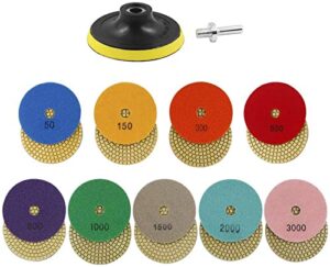 diamond polishing pads set 4 inch wet/dry diamond sanding pads kit 11 piece set granite stone concrete marble buffer with m14 drill adapter