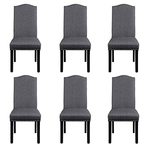 Yaheetech Dining Chairs with Rubber Wood Legs and Non-Woven Fabric Armless Chairs for Kitchen Living Room Hotel Wedding Lounge Reception, Set of 6, Dark Gray