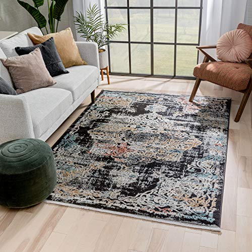 Well Woven Indira Maura Bohemian Vintage Medallion Oriental Black 5x7 (5'3" x 7'3") Area Rug