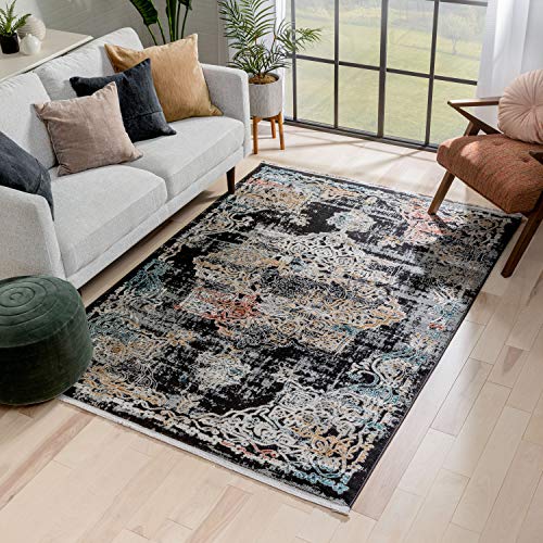 Well Woven Indira Maura Bohemian Vintage Medallion Oriental Black 5x7 (5'3" x 7'3") Area Rug