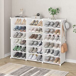 maginels portable shoe rack, 36-pair diy shoe storage shelf organizer, plastic shoe organizer for entryway, shoe cabinet with transparent doors, white