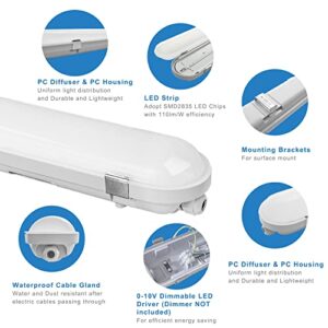 4FT LED Vapor Tight Light, 40W 4400 Lumens LED Vapor Proof Light, [100W Equivalent] 5000K, IP65 Warerproof, 100-277VAC, 0-10V Dimmable, Led Light for Garage Workshop Car Park Warehouse (1-Pack)