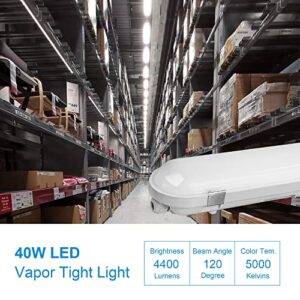 4FT LED Vapor Tight Light, 40W 4400 Lumens LED Vapor Proof Light, [100W Equivalent] 5000K, IP65 Warerproof, 100-277VAC, 0-10V Dimmable, Led Light for Garage Workshop Car Park Warehouse (1-Pack)