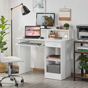 Yaheetech Home Office Wood Computer Desk with Keyboard Tray and Drawers, Students Writing Table with Storage Drawers & Hutch, Modern PC Laptop Desk, Multifunctional Workstation, White