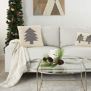 mina victory holiday xmas tree loops ivory/grey 20"x20" throw pillow