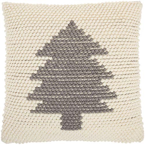 Mina Victory Holiday Xmas Tree Loops Ivory/Grey 20"X20" Throw Pillow