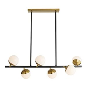 kco lighting mid century modern chandelier black gold globe pendant light fixture 6-light industrial milk glass chandelier for kitchen island dining room