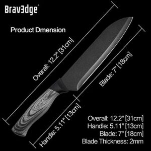 Bravedge Kitchen Knife Chef Knife Santoku Knife Versatile Cooking Knife with 7" & 8" Sharp Stainless Steel Metallic Paint Double Bevel Blade Ergonomic Handle PP Sheath Elegant Gift Box