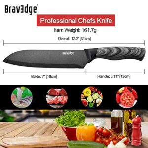 Bravedge Kitchen Knife Chef Knife Santoku Knife Versatile Cooking Knife with 7" & 8" Sharp Stainless Steel Metallic Paint Double Bevel Blade Ergonomic Handle PP Sheath Elegant Gift Box