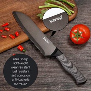 Bravedge Kitchen Knife Chef Knife Santoku Knife Versatile Cooking Knife with 7" & 8" Sharp Stainless Steel Metallic Paint Double Bevel Blade Ergonomic Handle PP Sheath Elegant Gift Box