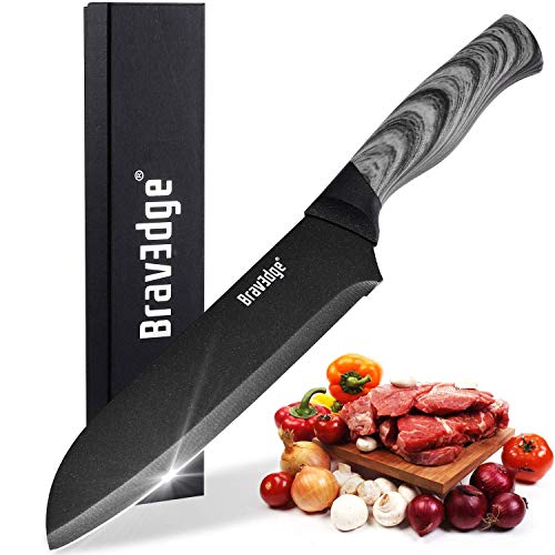 Bravedge Kitchen Knife Chef Knife Santoku Knife Versatile Cooking Knife with 7" & 8" Sharp Stainless Steel Metallic Paint Double Bevel Blade Ergonomic Handle PP Sheath Elegant Gift Box