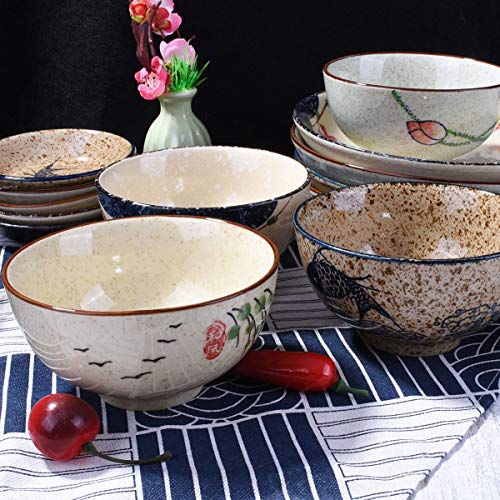 Whitenesser Japanese Retro Style Rice Bowl set of 4 Porcelain Small Bowl Set for Cereal Soup Dessert Snack