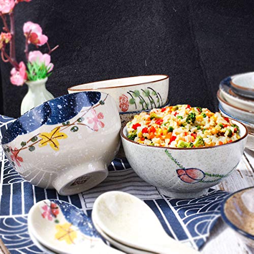 Whitenesser Japanese Retro Style Rice Bowl set of 4 Porcelain Small Bowl Set for Cereal Soup Dessert Snack