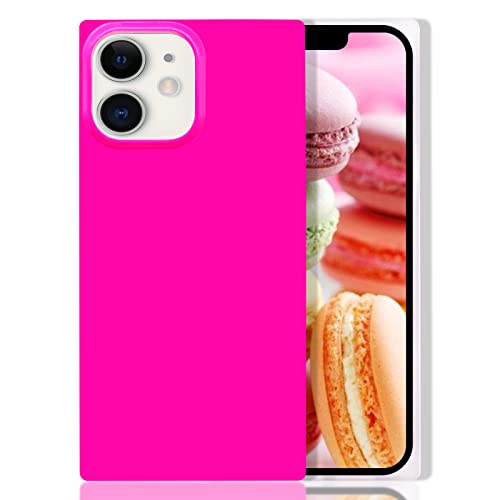 Omorro for Neon Phone Square iPhone 11 Case for Women And Men, Bright Fluorescence Luxury Designer Flexible Soft Slim TPU Rubber Gel Bumper Square Edge Protective Hot Pink Girly Square Phone Case