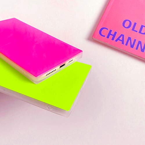 Omorro for Neon Phone Square iPhone 11 Case for Women And Men, Bright Fluorescence Luxury Designer Flexible Soft Slim TPU Rubber Gel Bumper Square Edge Protective Hot Pink Girly Square Phone Case