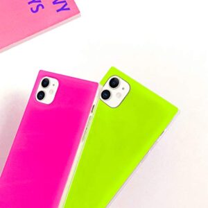 Omorro for Neon Phone Square iPhone 11 Case for Women And Men, Bright Fluorescence Luxury Designer Flexible Soft Slim TPU Rubber Gel Bumper Square Edge Protective Hot Pink Girly Square Phone Case