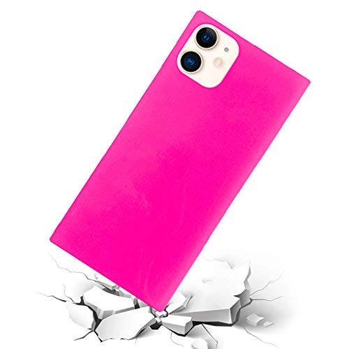 Omorro for Neon Phone Square iPhone 11 Case for Women And Men, Bright Fluorescence Luxury Designer Flexible Soft Slim TPU Rubber Gel Bumper Square Edge Protective Hot Pink Girly Square Phone Case