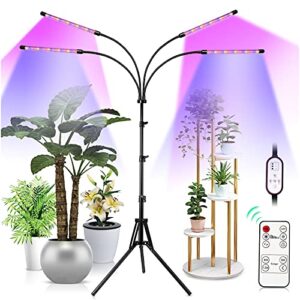 grow lights for indoor plants, led full spectrum plant light with stand (adjustable tripod 15-60inch for floor plants, red/blue/white, 4/8/12h timer with remote control) (red)