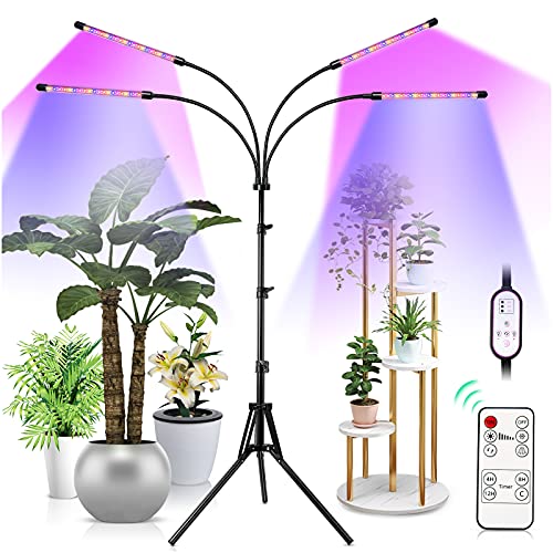 Grow Lights for Indoor Plants, LED Full Spectrum Plant Light with Stand (Adjustable Tripod 15-60inch for Floor Plants, Red/Blue/White, 4/8/12H Timer with Remote Control) (Red)