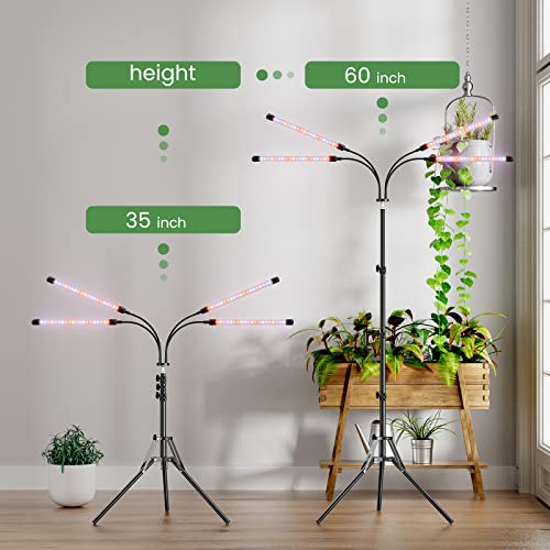 Grow Lights for Indoor Plants, LED Full Spectrum Plant Light with Stand (Adjustable Tripod 15-60inch for Floor Plants, Red/Blue/White, 4/8/12H Timer with Remote Control) (Red)