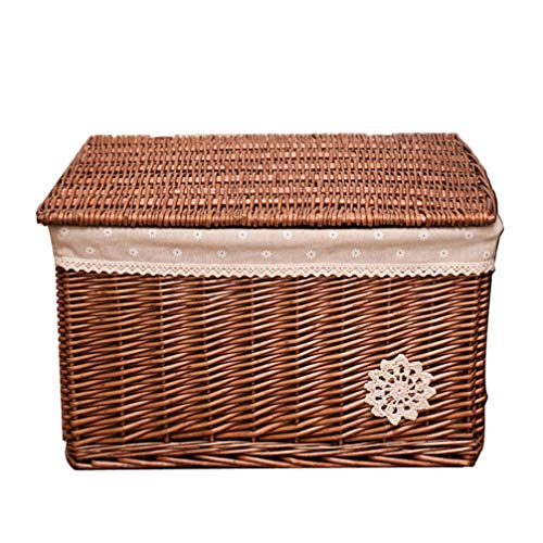 GARNECK Clothing Drawer Wicker Storage Basket with Lid Laundry Organizer Square Storage Bins Woven Box Seagrass Basket for Bedroom Living Room Woven Baskets