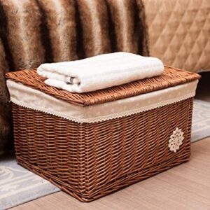 GARNECK Clothing Drawer Wicker Storage Basket with Lid Laundry Organizer Square Storage Bins Woven Box Seagrass Basket for Bedroom Living Room Woven Baskets