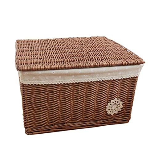 GARNECK Clothing Drawer Wicker Storage Basket with Lid Laundry Organizer Square Storage Bins Woven Box Seagrass Basket for Bedroom Living Room Woven Baskets