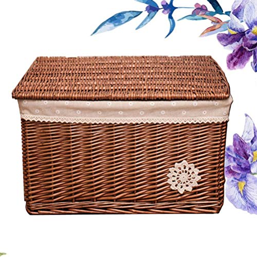 GARNECK Clothing Drawer Wicker Storage Basket with Lid Laundry Organizer Square Storage Bins Woven Box Seagrass Basket for Bedroom Living Room Woven Baskets