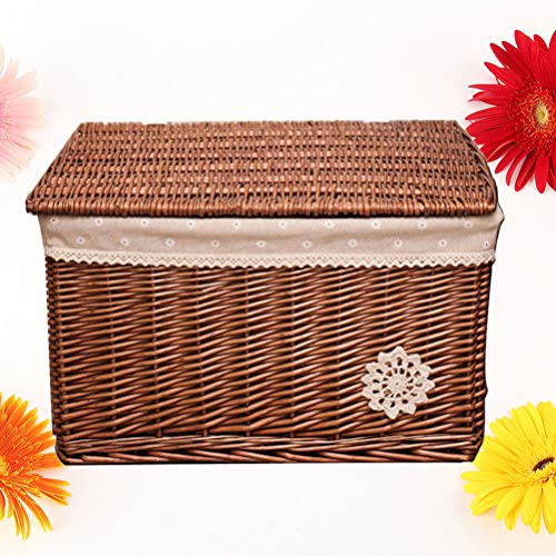 GARNECK Clothing Drawer Wicker Storage Basket with Lid Laundry Organizer Square Storage Bins Woven Box Seagrass Basket for Bedroom Living Room Woven Baskets