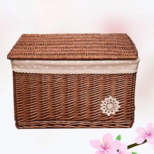 GARNECK Clothing Drawer Wicker Storage Basket with Lid Laundry Organizer Square Storage Bins Woven Box Seagrass Basket for Bedroom Living Room Woven Baskets