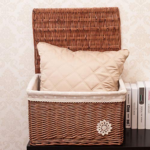 GARNECK Clothing Drawer Wicker Storage Basket with Lid Laundry Organizer Square Storage Bins Woven Box Seagrass Basket for Bedroom Living Room Woven Baskets