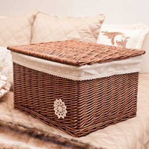 GARNECK Clothing Drawer Wicker Storage Basket with Lid Laundry Organizer Square Storage Bins Woven Box Seagrass Basket for Bedroom Living Room Woven Baskets