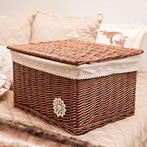 GARNECK Clothing Drawer Wicker Storage Basket with Lid Laundry Organizer Square Storage Bins Woven Box Seagrass Basket for Bedroom Living Room Woven Baskets