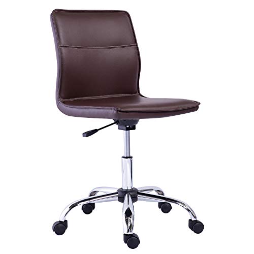 Amazon Basics Modern Armless Office Desk Chair - Height Adjustable, 360-Degree Swivel, 275Lb Capacity - Brown/Chrome