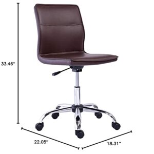 Amazon Basics Modern Armless Office Desk Chair - Height Adjustable, 360-Degree Swivel, 275Lb Capacity - Brown/Chrome