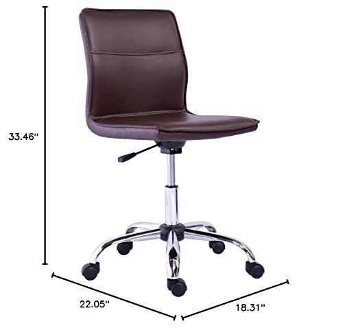 Amazon Basics Modern Armless Office Desk Chair - Height Adjustable, 360-Degree Swivel, 275Lb Capacity - Brown/Chrome