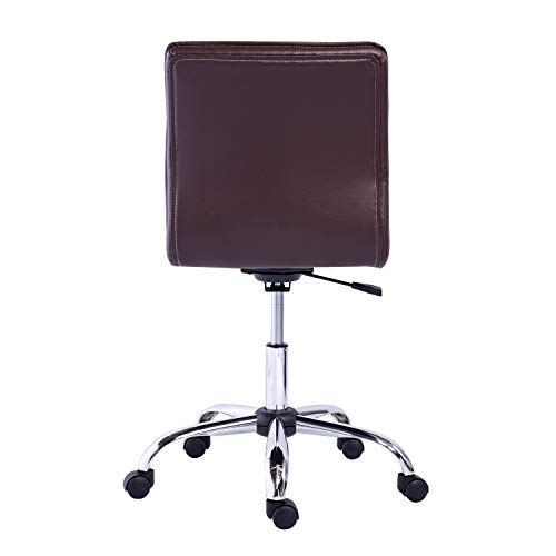 Amazon Basics Modern Armless Office Desk Chair - Height Adjustable, 360-Degree Swivel, 275Lb Capacity - Brown/Chrome